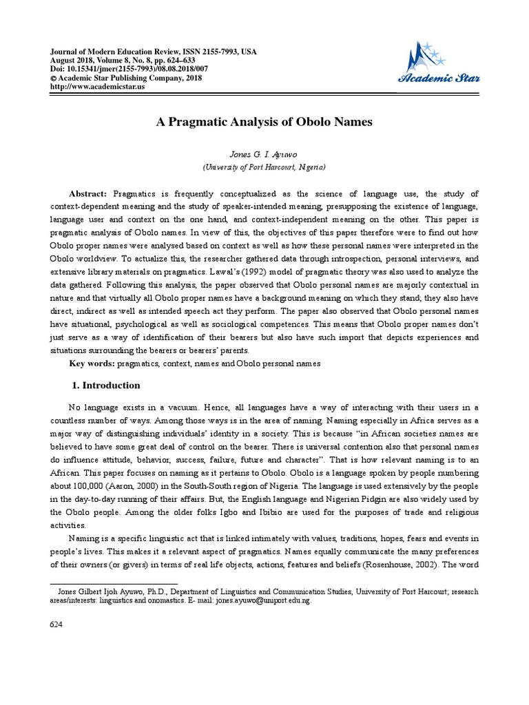 A Pragmatic Analysis of Obolo Names | PDF | Context (Language Use ...