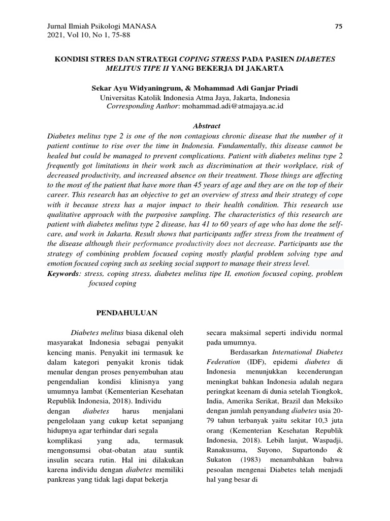 Kondisi Stres Dan Strategi Coping Stress Pada Pasien Diabetes | PDF ...
