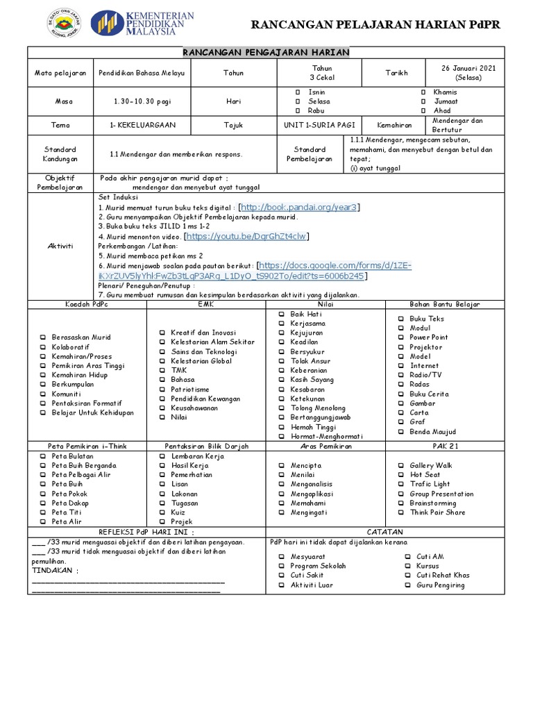 RPH BM Setahun Tahun 3 2019 | PDF