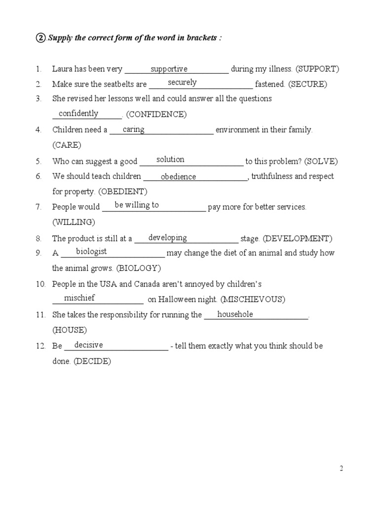 Word Form Exercises for Language Learners | PDF | Career & Growth