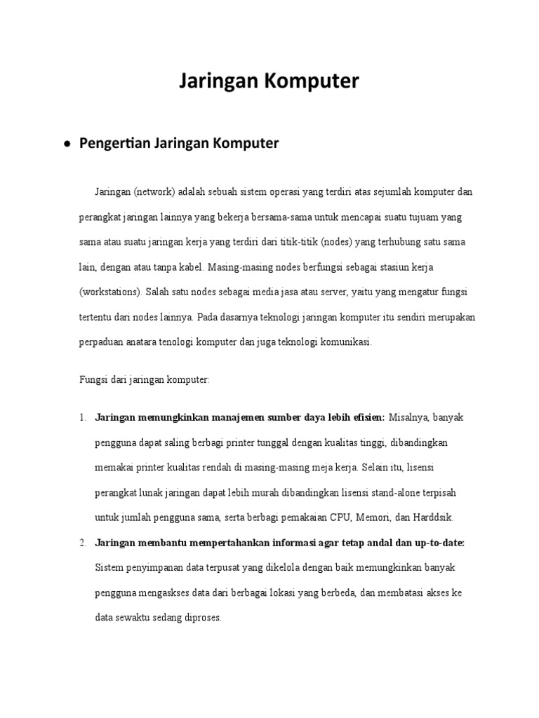 Pengertian Jaringan Komputer | PDF | Teknologi & Rekayasa