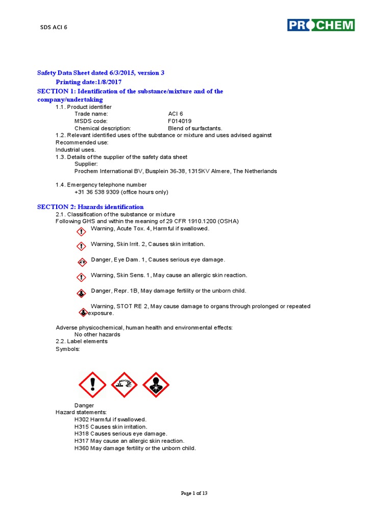 Aci 6 Sds Eu En Pdf Dangerous Goods Toxicity