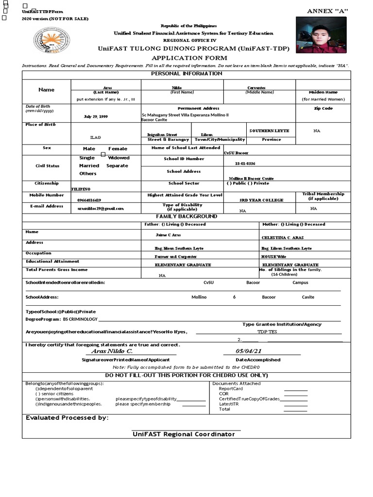 UniFAST Tulong Dunong Application Form | PDF | Government