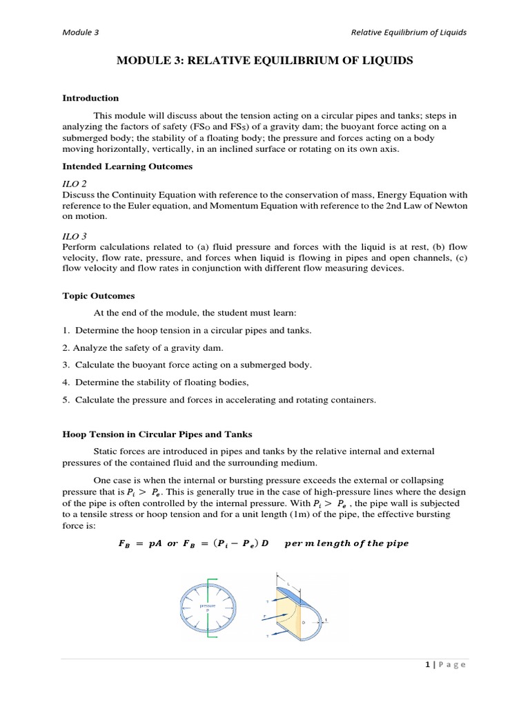 Module 3: Relative Equilibrium of Liquids | PDF | Buoyancy | Dam