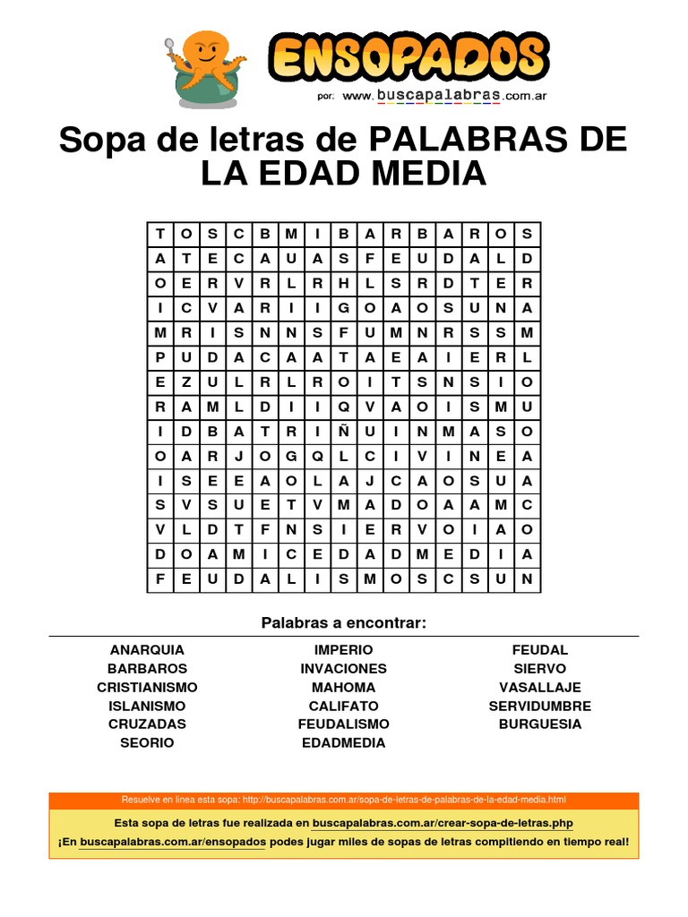 Sopa de Letras de Palabras de La Edad Media | PDF | Ley medieval ...