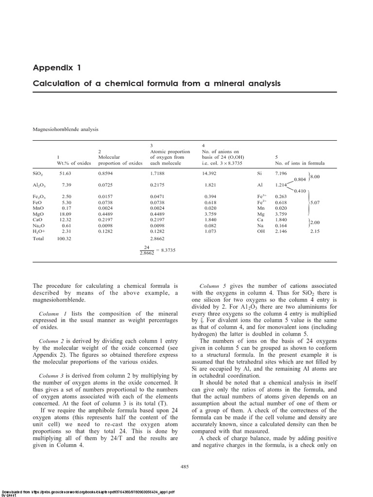 App1 Calculation of A Chemical Formula From A Mineral Analysis | PDF ...