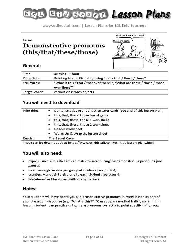 Demonstrative Pronouns Lesson Plan | PDF | Classroom | Lesson Plan