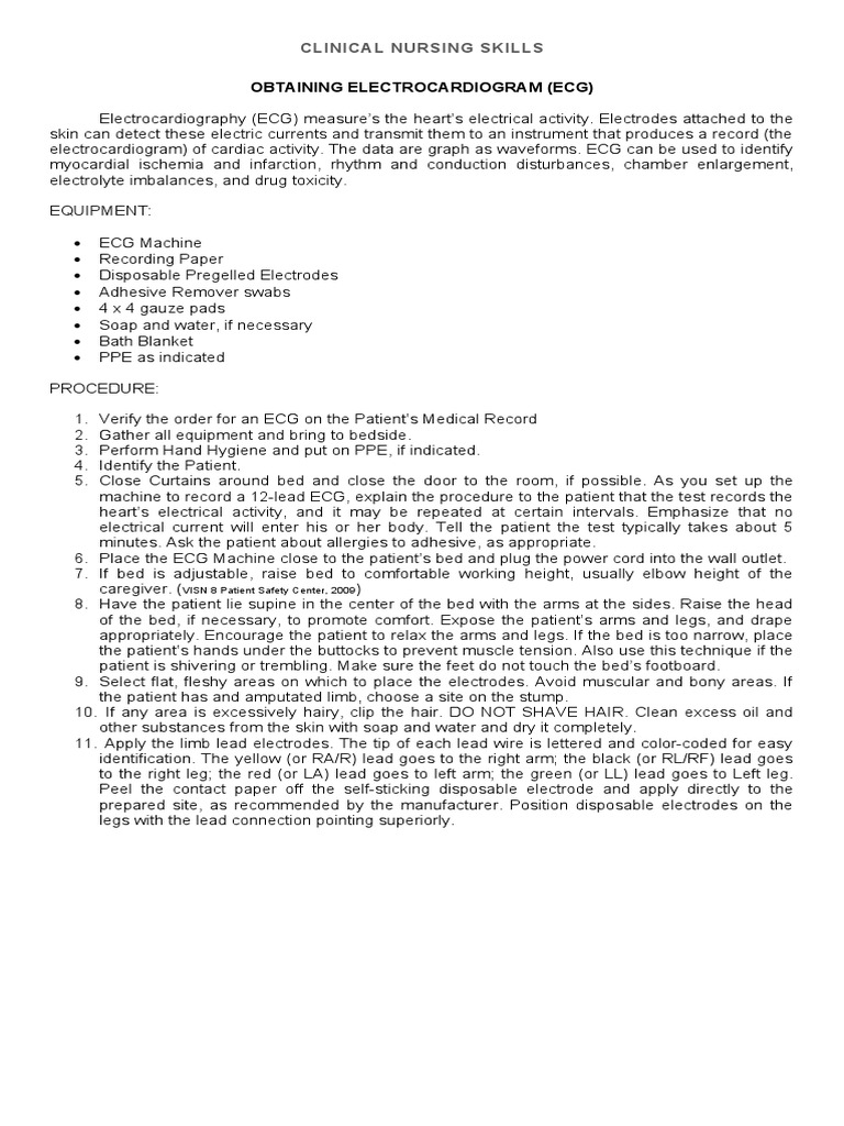 Electrocardiogram Procedure | PDF | Electrocardiography | Medical ...