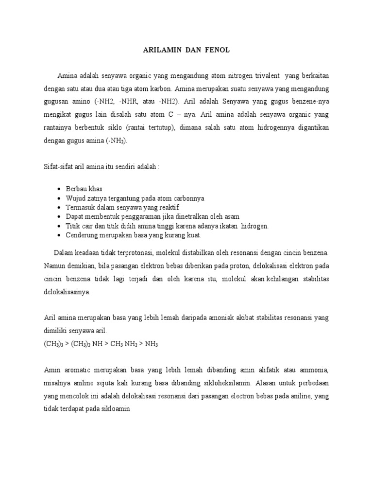 Struktur dan Sifat Arilamina dan Fenol | PDF