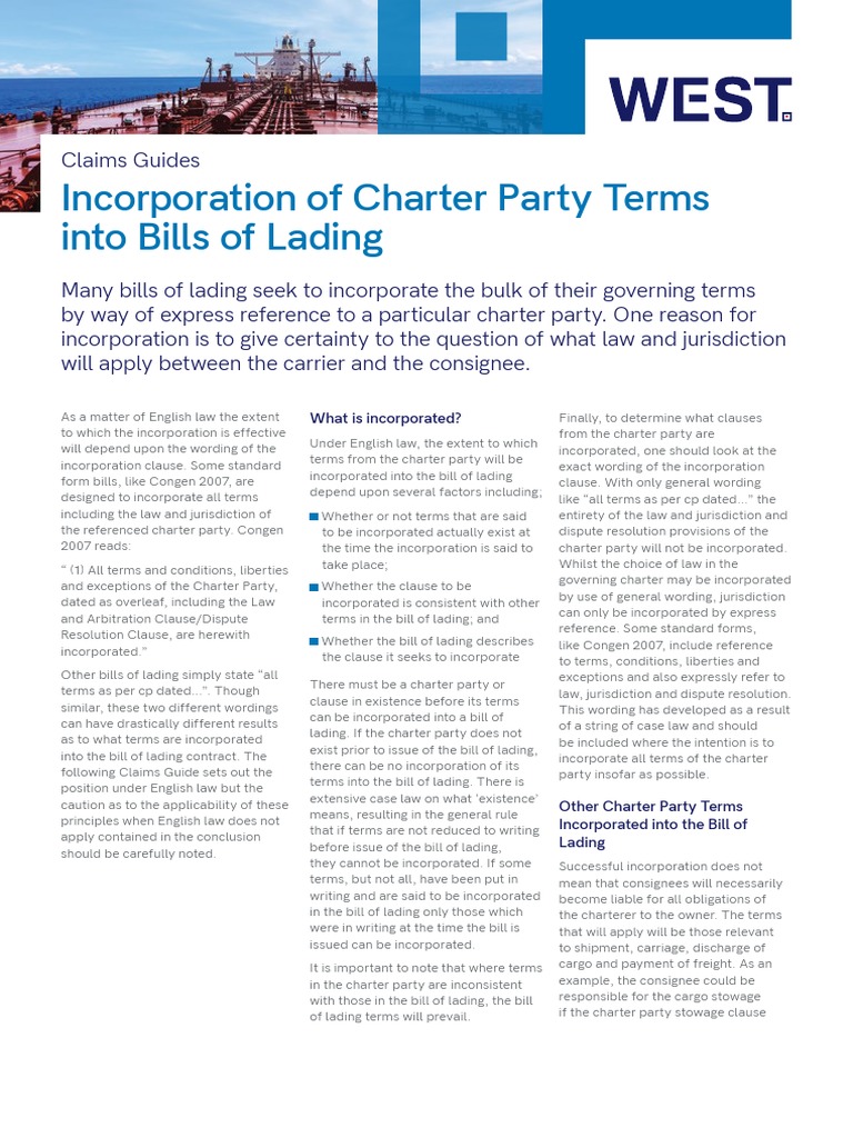 Incorporation of Charter Party Terms Into Bills of Lading: What Is ...