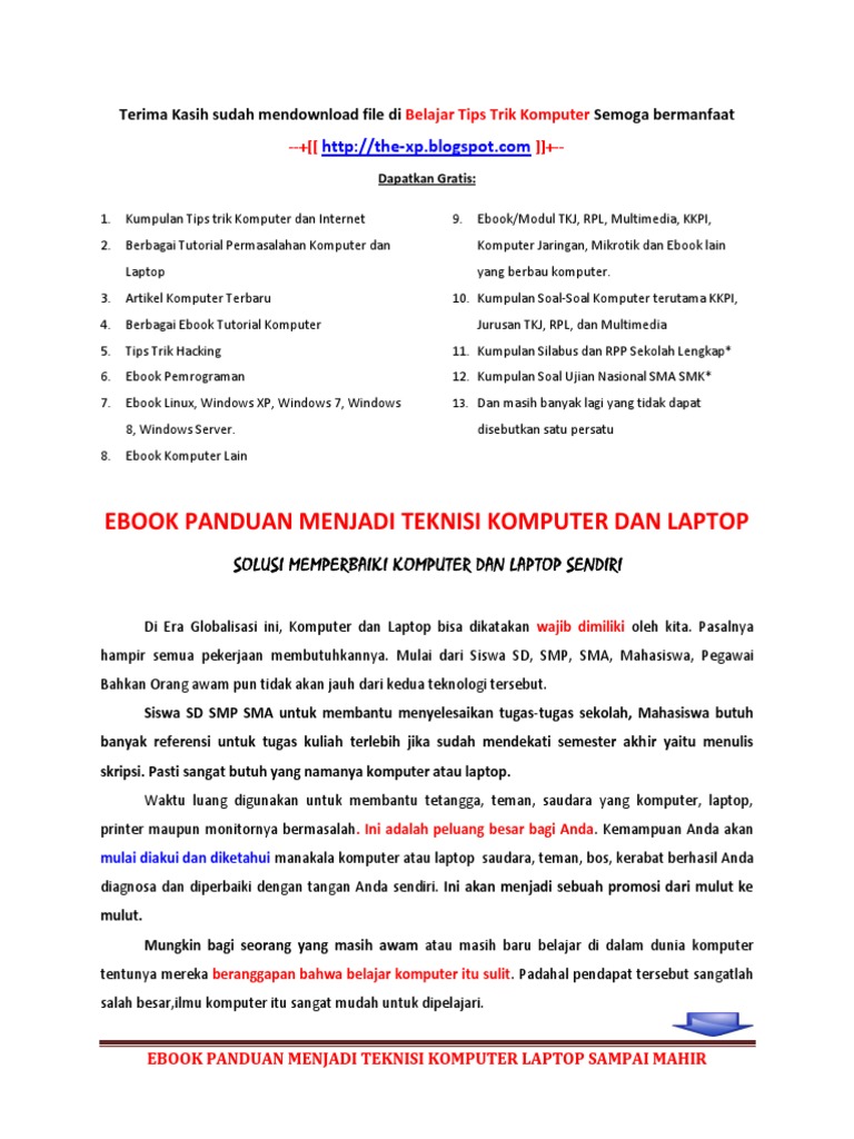 Ebook Teknisi Komputer Dan Laptop Pemula Lengkap | PDF