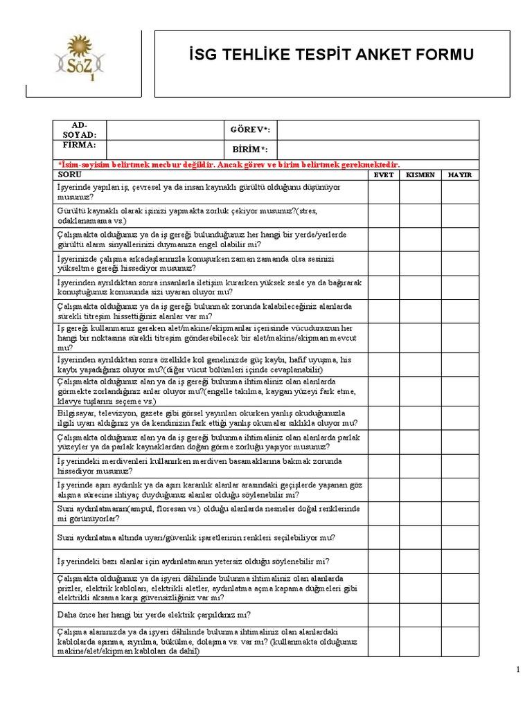 İsg Tehli̇ke Anket | PDF
