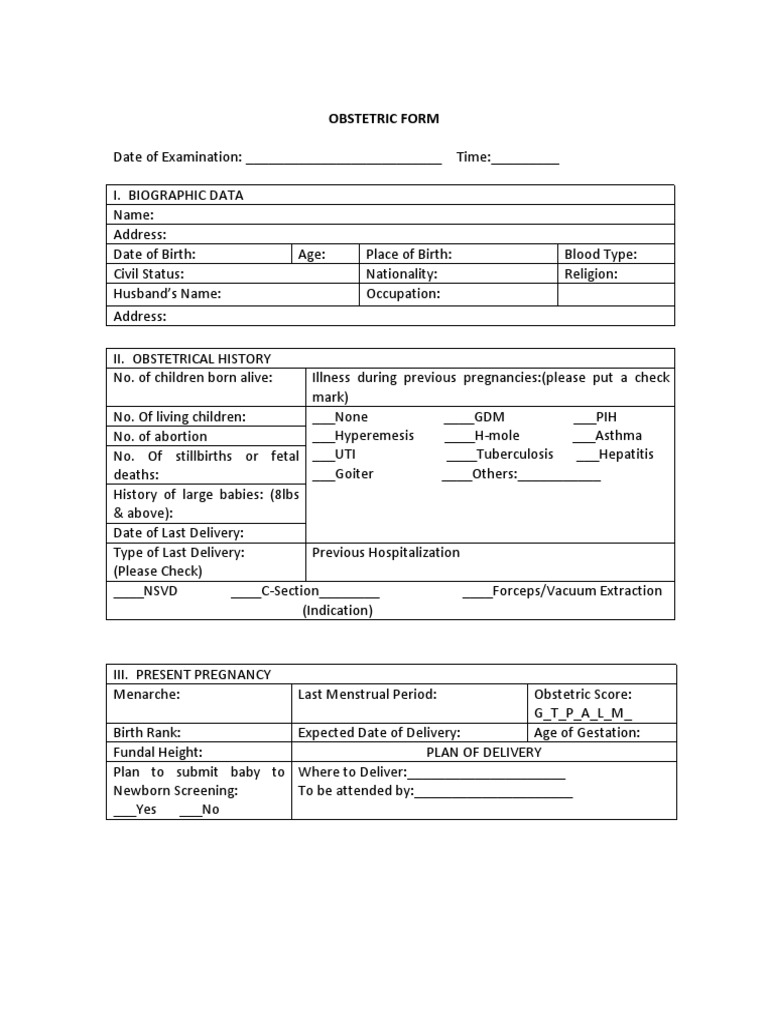 Obstetric Form | Download Free PDF | Childbirth | Pregnancy