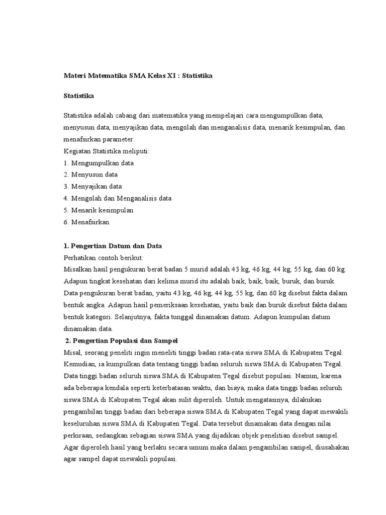 Modul Matematika Kelas Xi Statistik | PDF