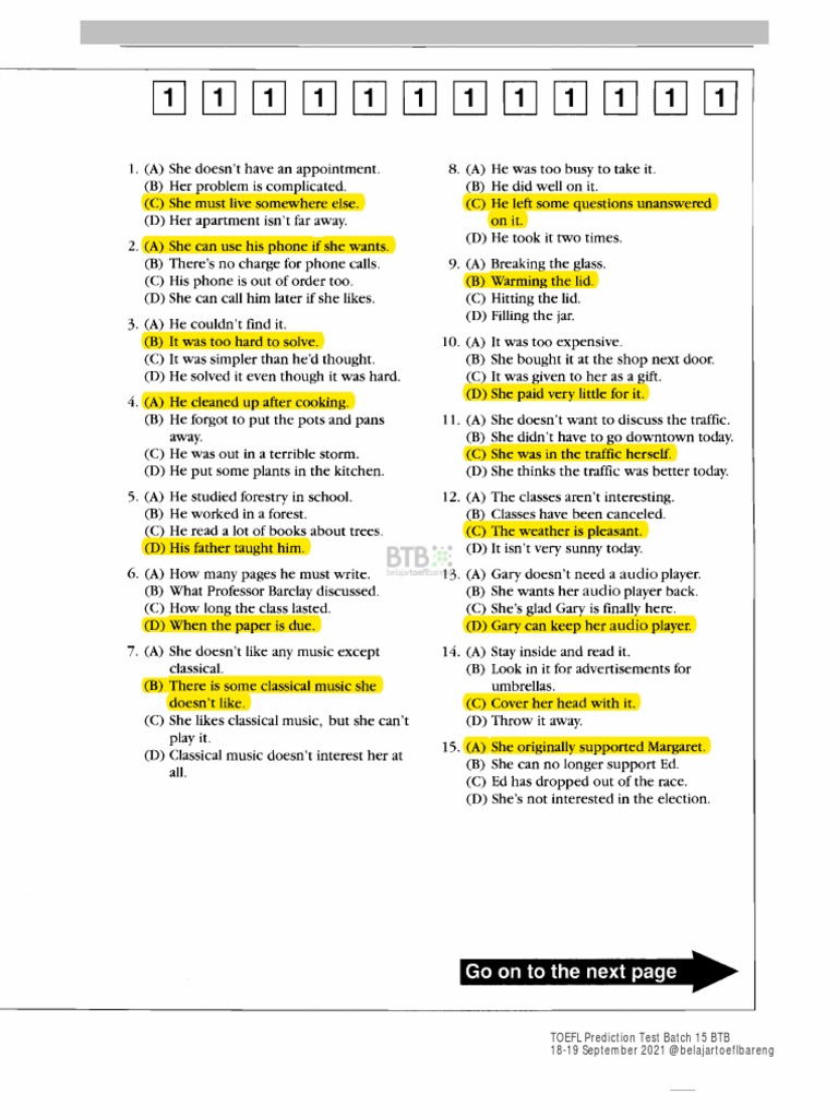 18-19 September Answer Keys TOEFL Prediction BTB | PDF | Stars | Sun