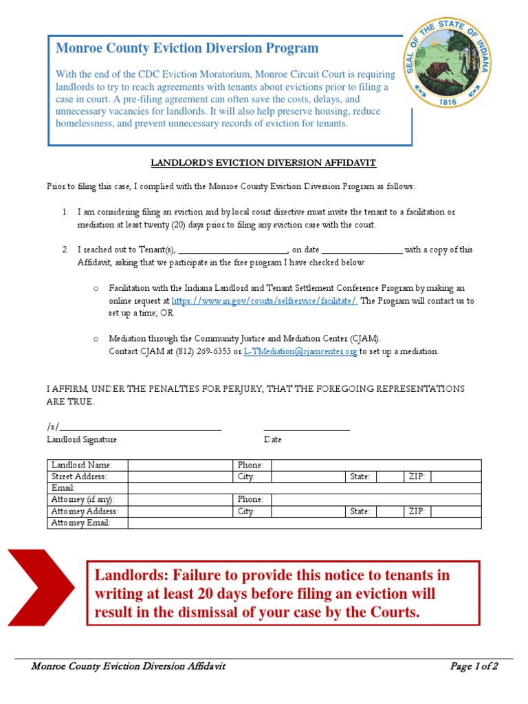 Monroe County, Indiana, Eviction Diversion Program | PDF | Eviction ...