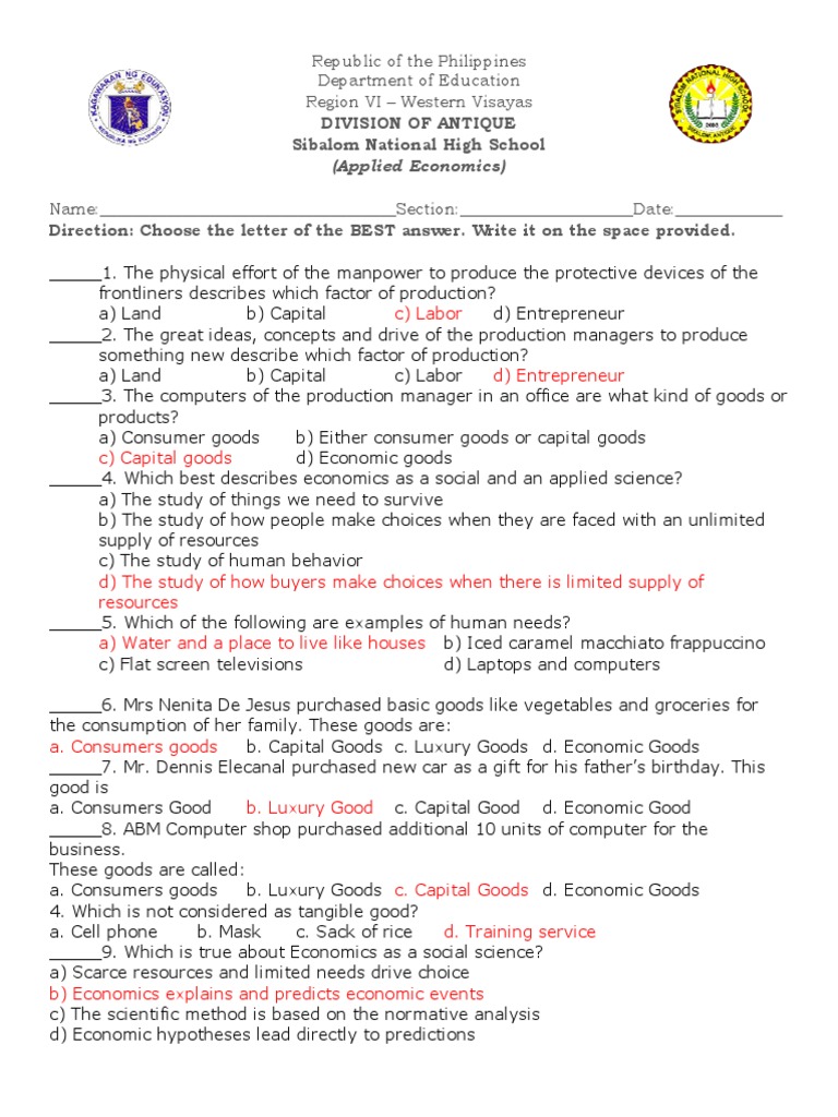 Summative Test in App Econ 1 | PDF | Demand | Elasticity (Economics)