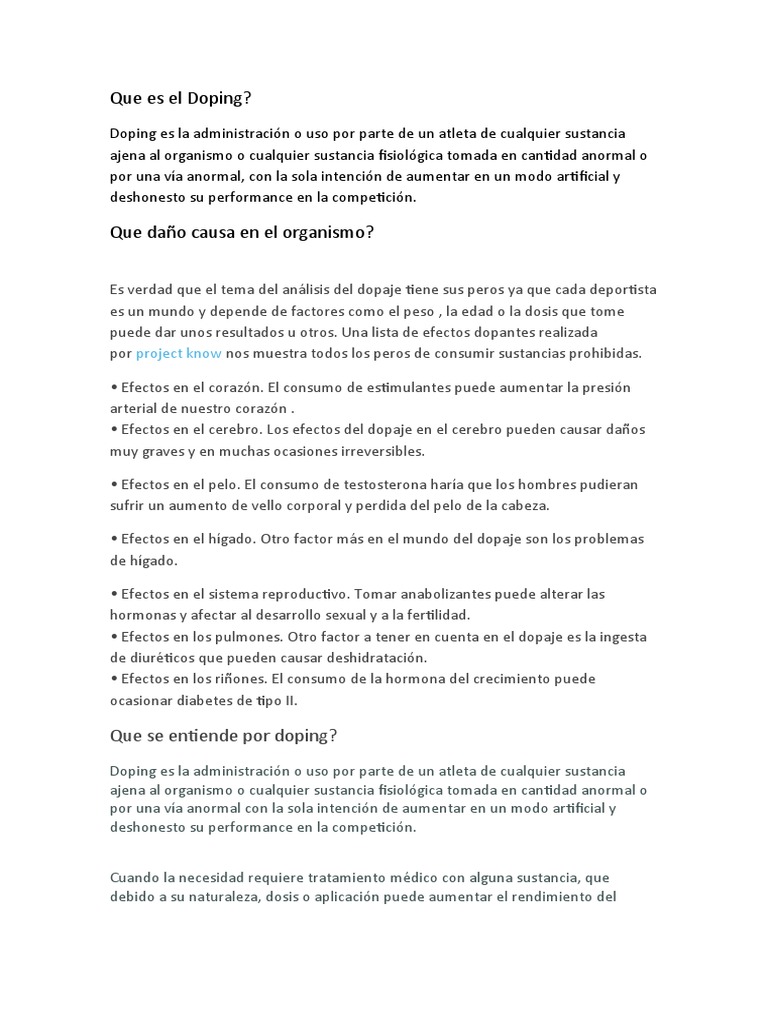 Que Es El Doping | PDF | Dopaje en el deporte | Testosterona