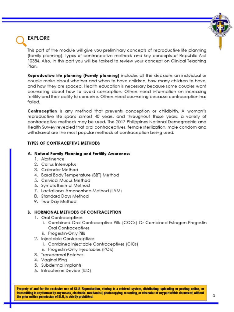 An Overview of Reproductive Life Planning, Contraceptive Methods, and ...