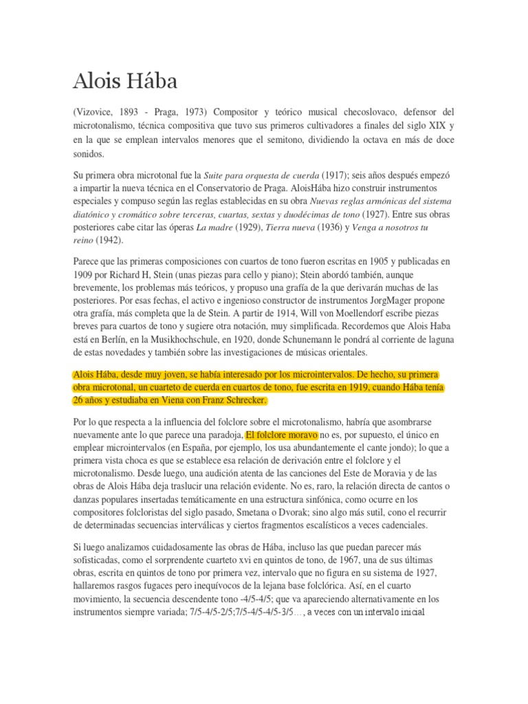 Alois Hába y el Microtonalismo Musical | PDF | Escala (música ...