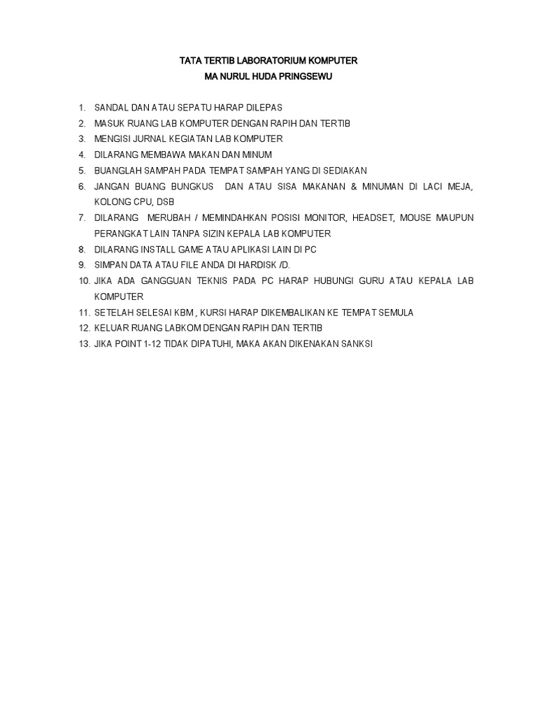 Tata Tertib Laboratorium Komputer | PDF
