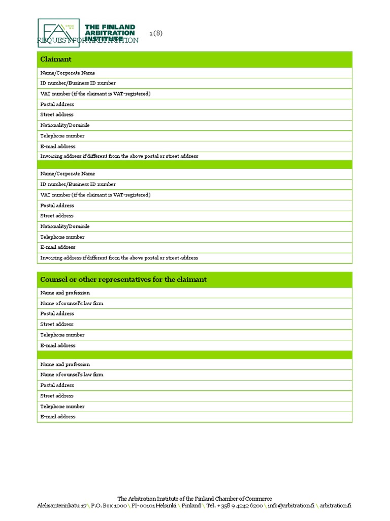 Request for Arbitration Form | PDF | Arbitration | Arbitral Tribunal