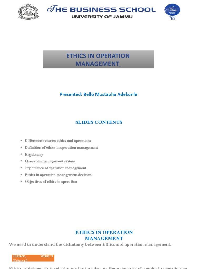 Ethics in Operations Management Overview | PDF | Operations Management ...