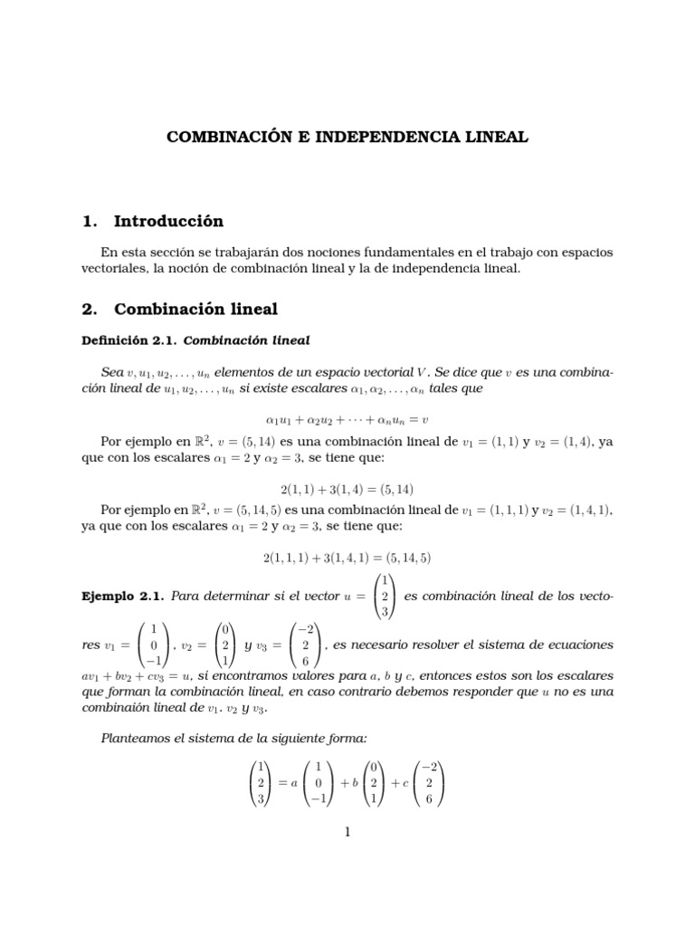 Combinación e Independencia Lineal | PDF | Espacio vectorial | Matriz (Matemáticas)