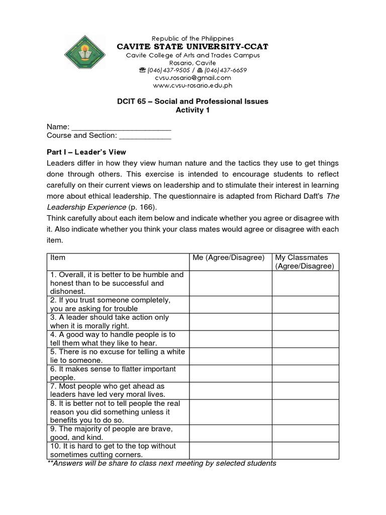 DCIT 65 Class Activity 1 | PDF | Leadership | Social Science