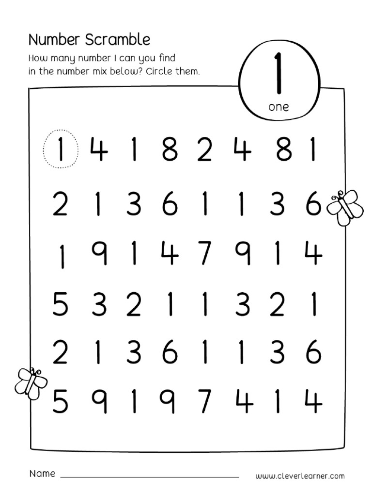 Scrambled Numbers Preschool Activity Worksheet Number 1b | PDF