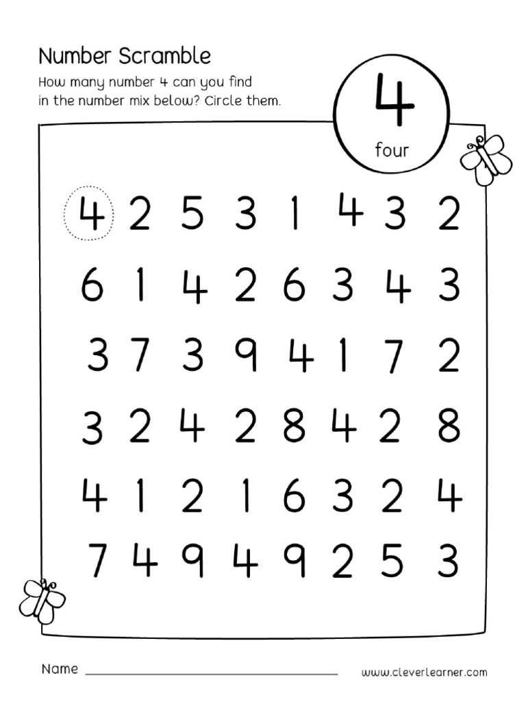 Scrambled Numbers Preschool Activity Worksheet Number 4b | PDF