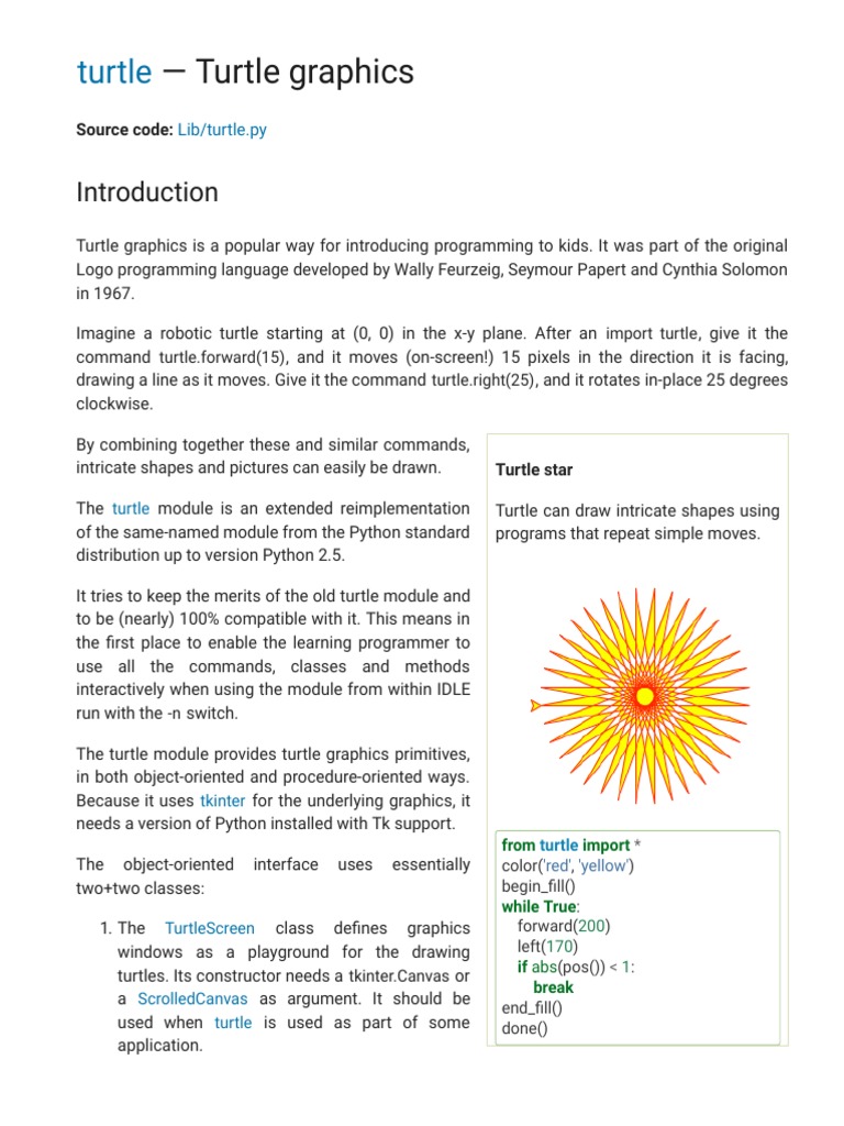 Turtle - Turtle Graphics - Python 3.9.7 Documentation | PDF | Method (Computer Programming ...