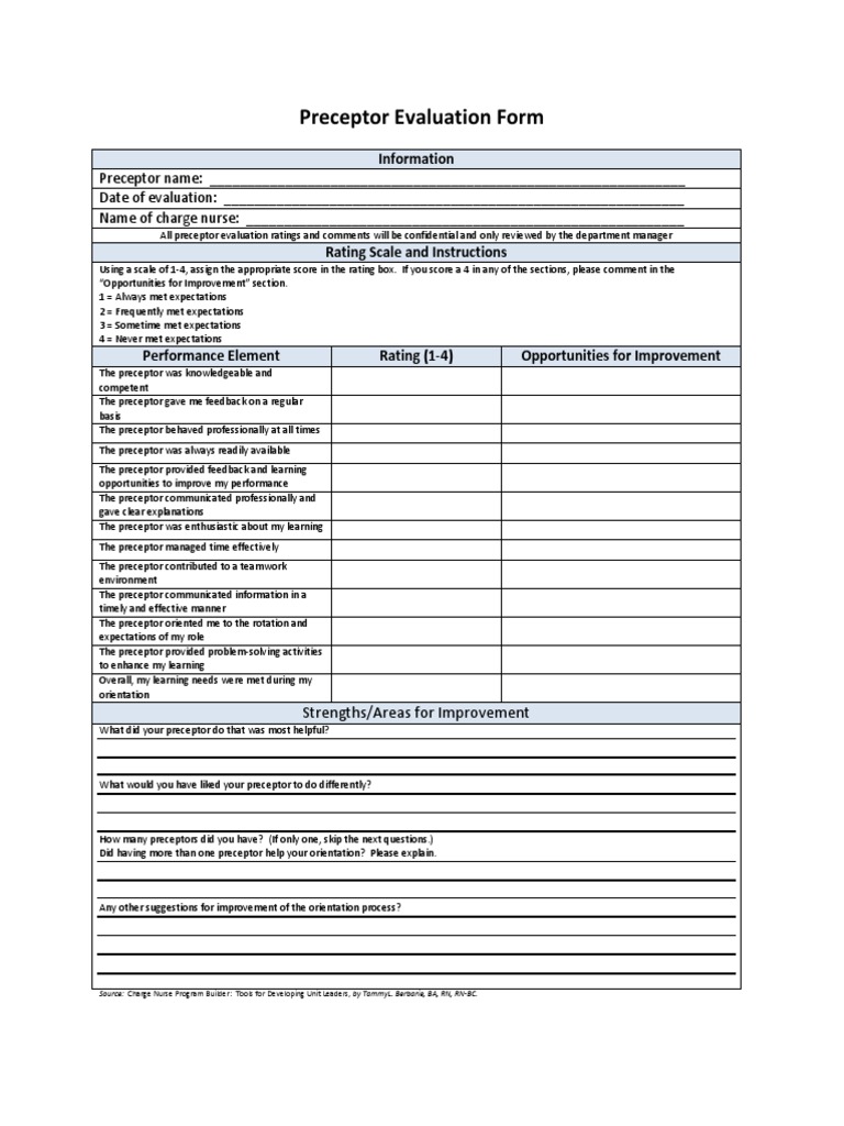 Preceptor Evaluation Form | PDF