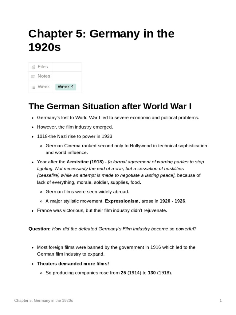 Chapter - 5 - Germany - in - The - 1920s (Germany Situation Post WWI To ...