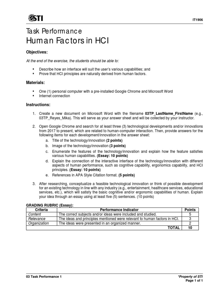 03 Task Performance 1 | PDF | Human–Computer Interaction | Human Factors And Ergonomics