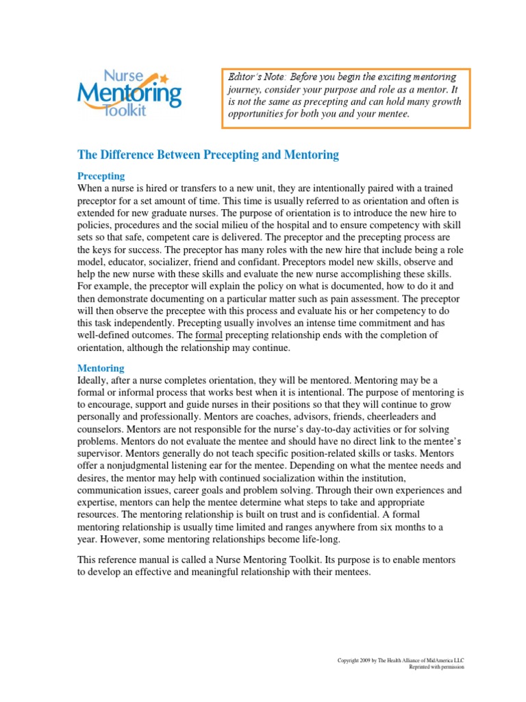 The Difference Between Precepting and Mentoring | PDF | Mentorship | Behavior Modification