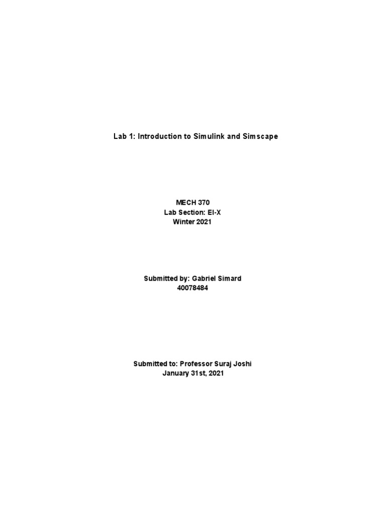 MECH 370 Lab 1 | PDF | Applied Mathematics | Mathematics