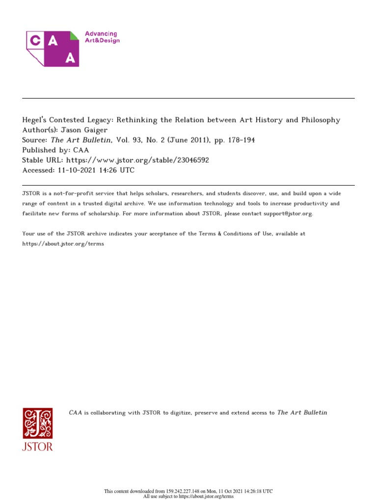Hegel's Contested Legacy - Rethinking The Relation Between Art History ...