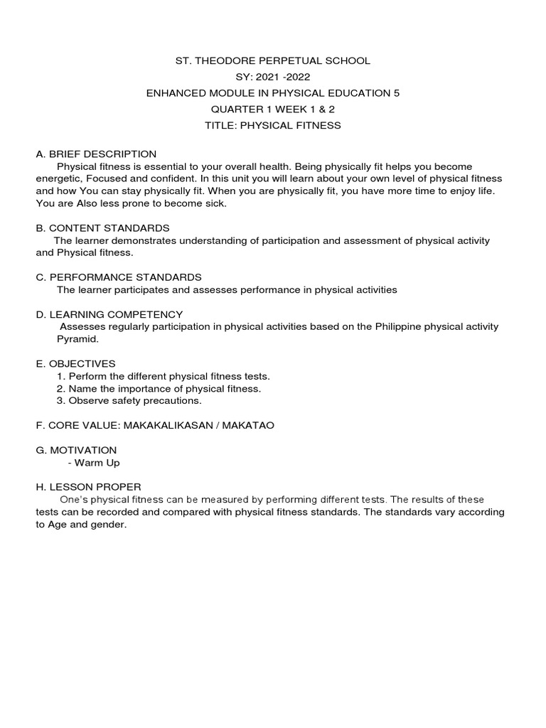 Pe 5-q1-w1 To w8 | PDF | Learning | Physical Education