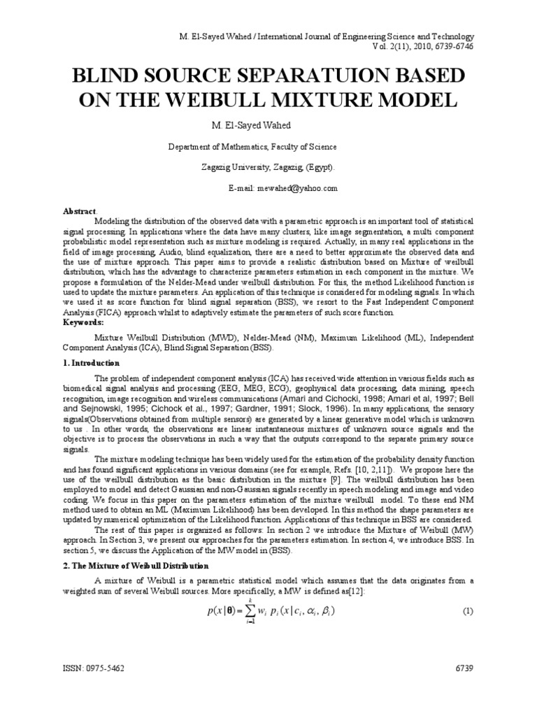 Blind Source Separatuion Based On The Weibull Mixture Model: M. El-Sayed Wahed | PDF ...