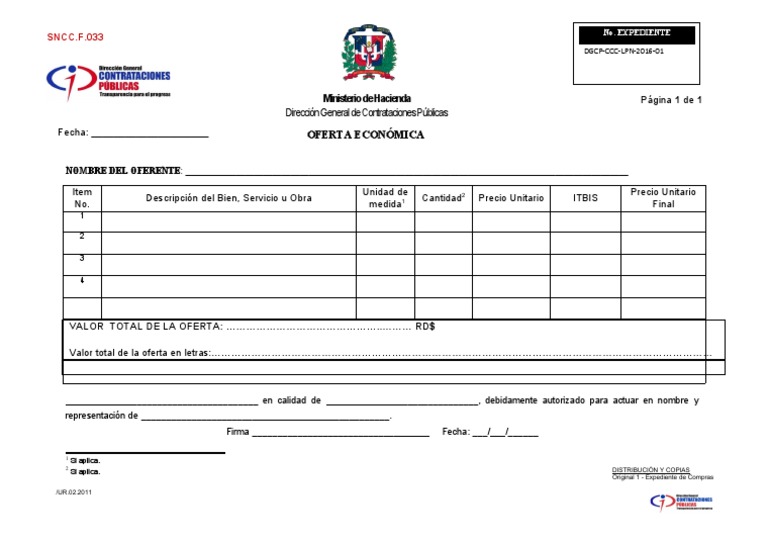 SNCC.F.033 - Formulario de Presentacion Oferta | PDF