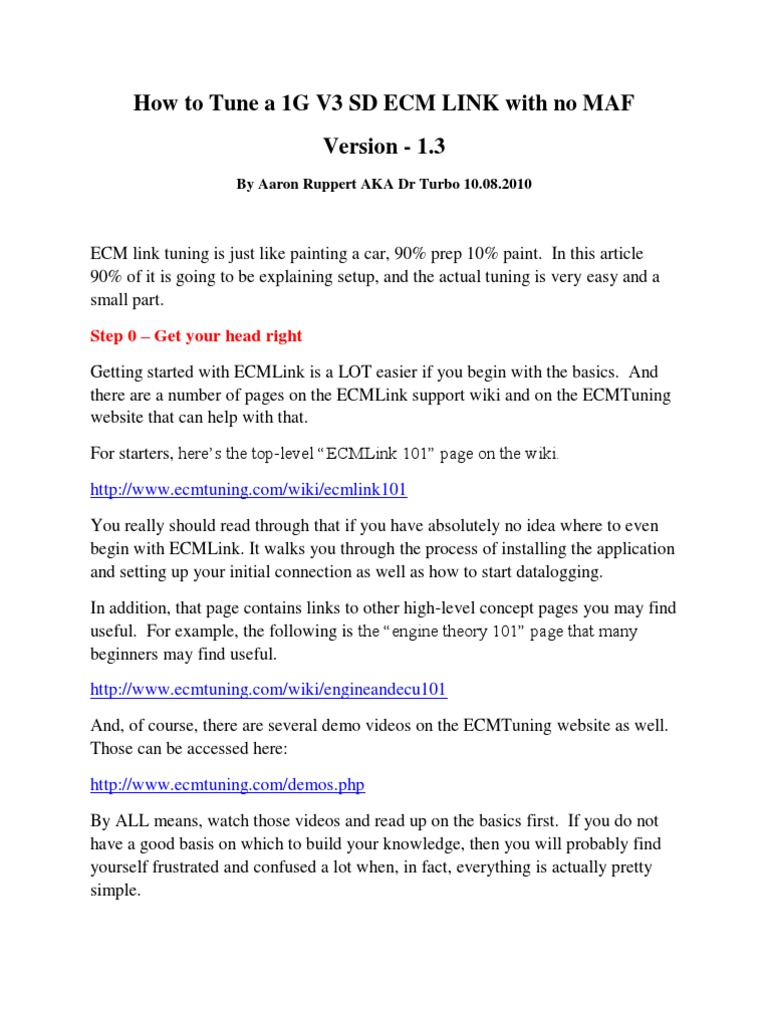 How To Tune A 1G V3 SD ECM LINK With No MAF V1-3 | PDF | Fuel Injection ...