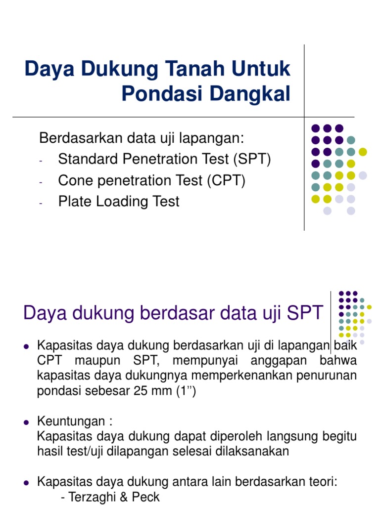 Daya Dukung Tanah Berdasarkan Uji SPT dan CPT | PDF