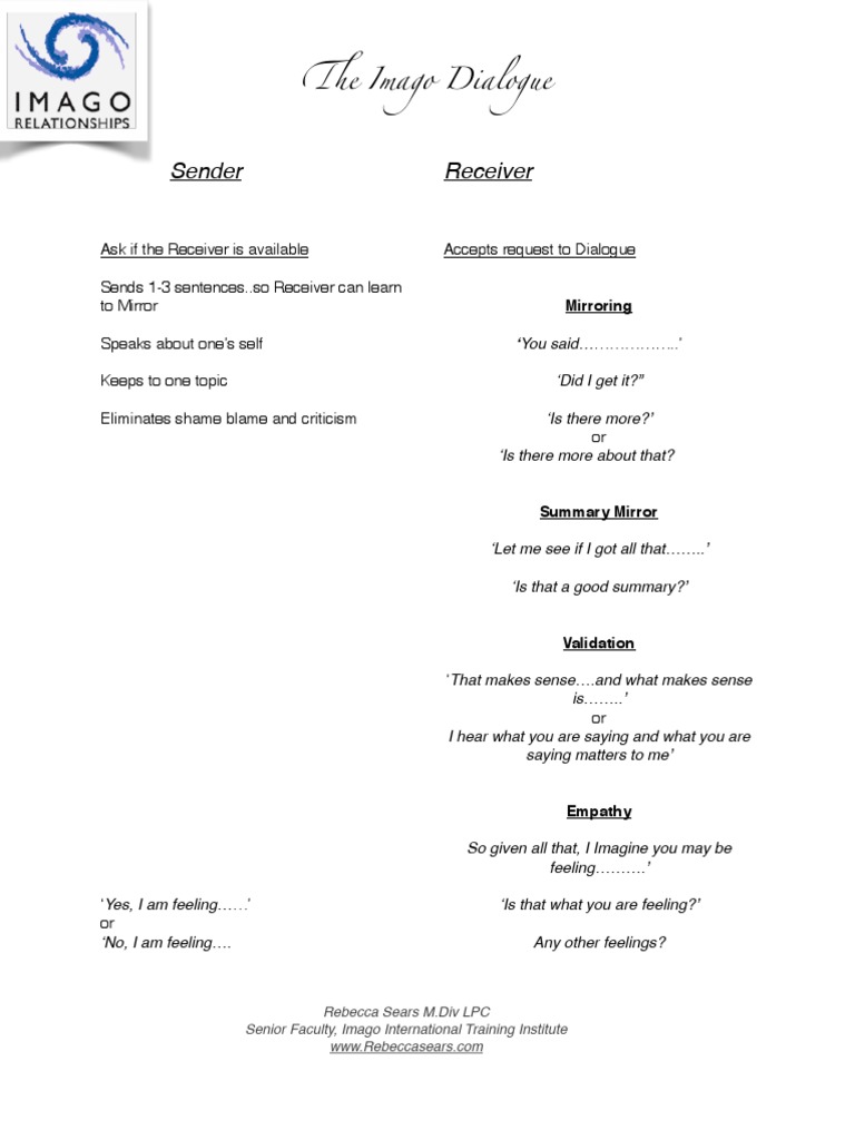 Sender Receiver: The Imago Dialogue | PDF