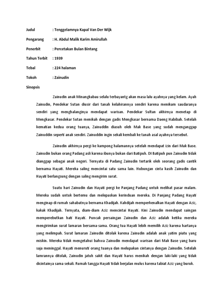 Tenggelamnya Kapal Van Der Wijk | PDF