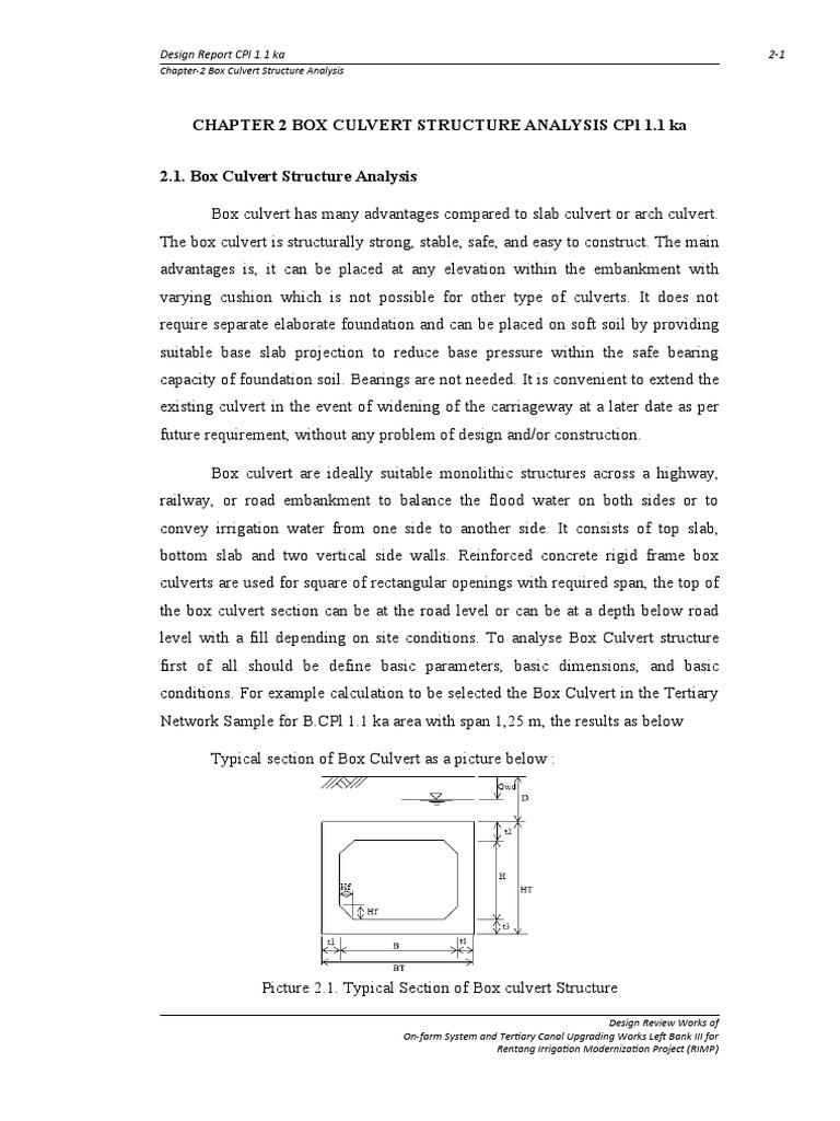 Chapter 2 Box Culvert Structure Analysis CPL 1.1 Ka 2.1. Box Culvert ...