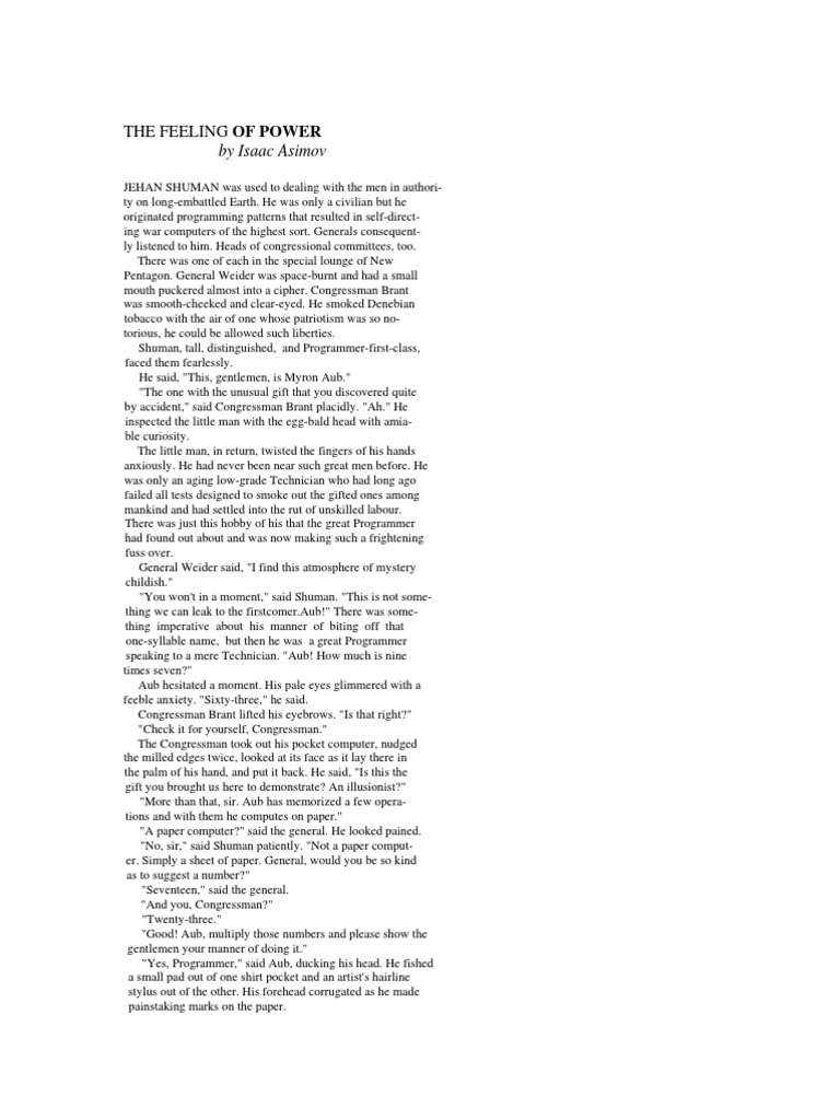 Asimov The Feeling of Power | PDF