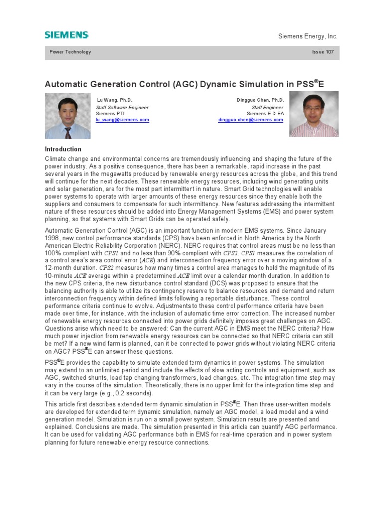Agc Dynamic Simulation In Psse Pdf Electrical Grid Electric Power