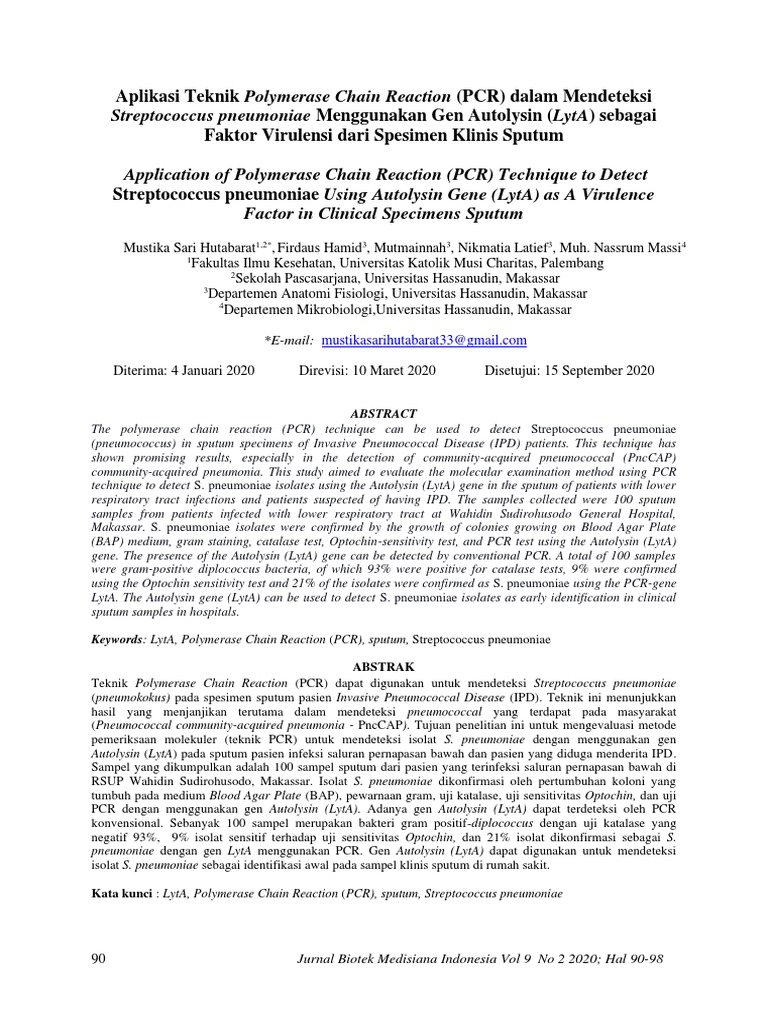 Streptococcus Pneumoniae Menggunakan Gen Autolysin (Lyta) Sebagai | PDF ...