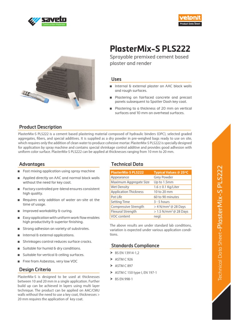Vetonit PlasterMix-S PLS222 | PDF | Plaster | Concrete